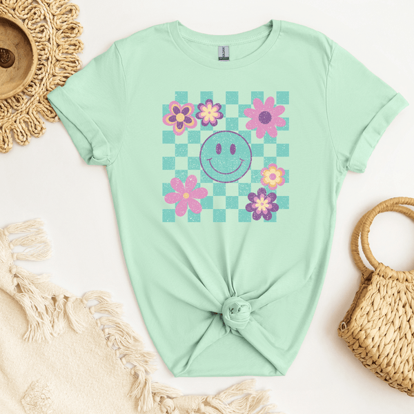 Retro Smiley & Flowers DTF Transfer – Top Notch Transfers OKC