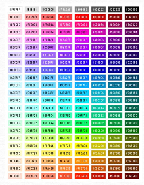 Hex Color Code Chart Print – Top Notch Transfers OKC