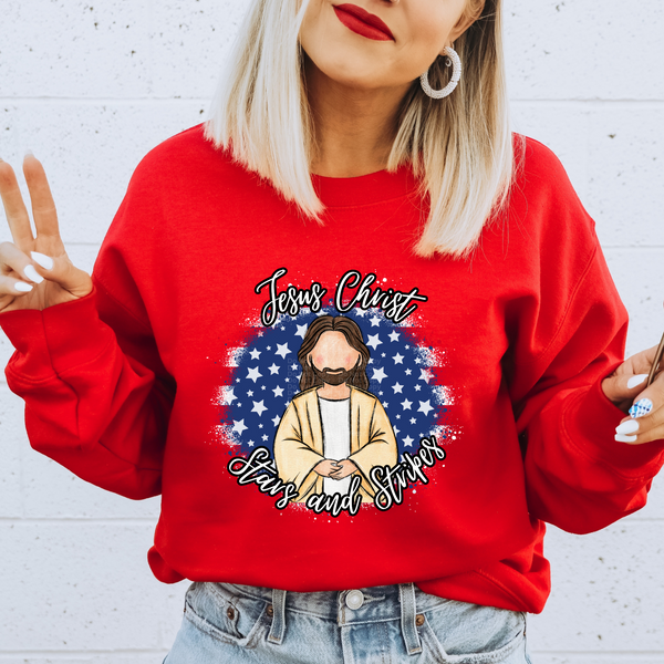 Jesus Christ Stars and Stripes Blue with White Star & Faded Stripes Ba ...