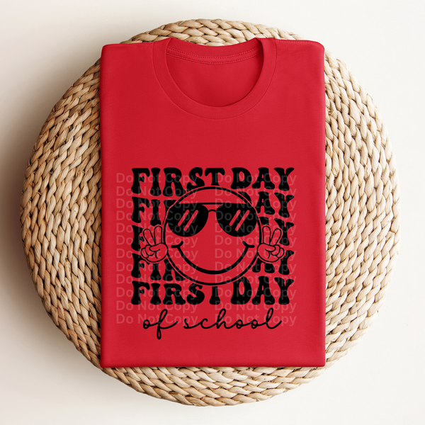 First Day of School Smiley (Black) DTF Transfer – Top Notch Transfers OKC