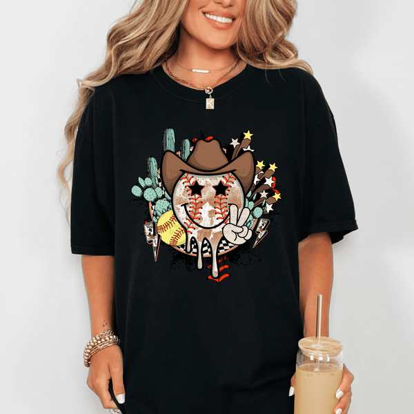 Western Softball Smiley DTF Transfer – Top Notch Transfers OKC