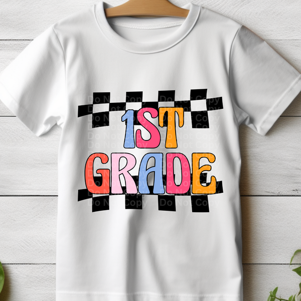 1st Grade Checkered Girl DTF Transfer – Top Notch Transfers OKC