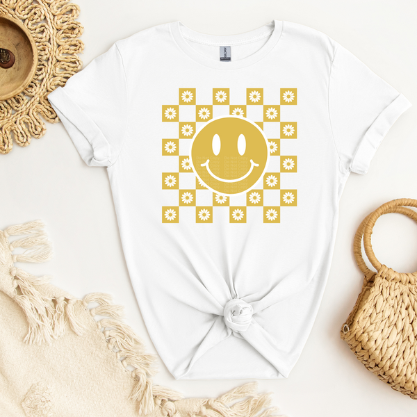 Yellow Smiley Face Checkered DTF Transfer – Top Notch Transfers OKC
