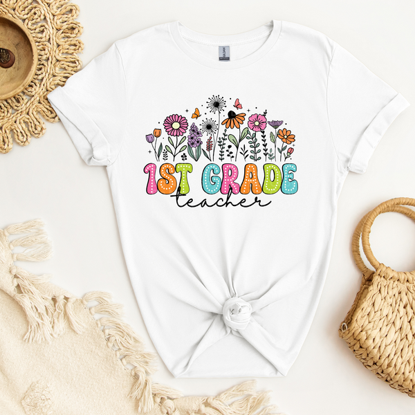 1st Grade Teacher Floral/Dots DTF Transfer – Top Notch Transfers OKC