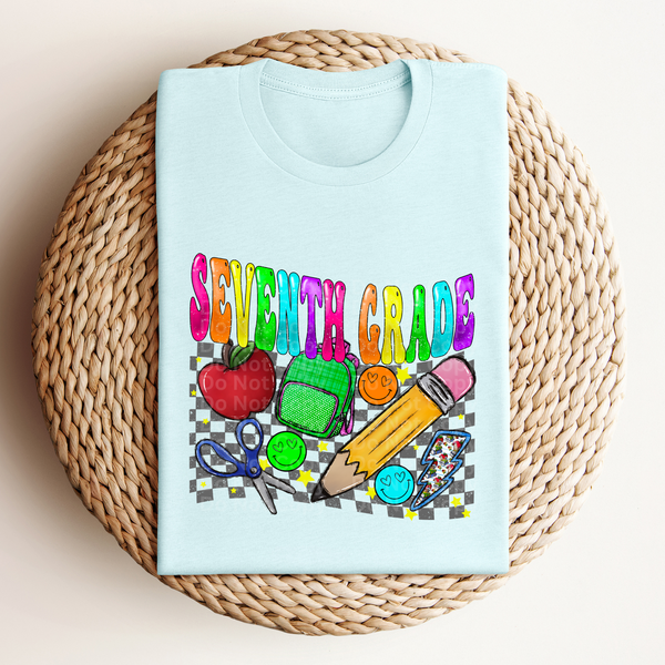 Seventh Grade Multicolor Font/Grey Checkered DTF Transfer – Top Notch ...