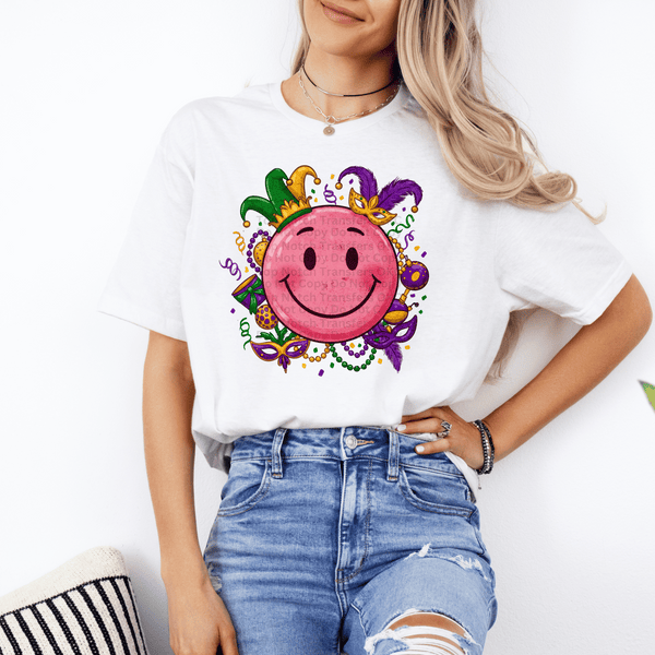Mardi Gras Smiley DTF Transfer – Top Notch Transfers OKC