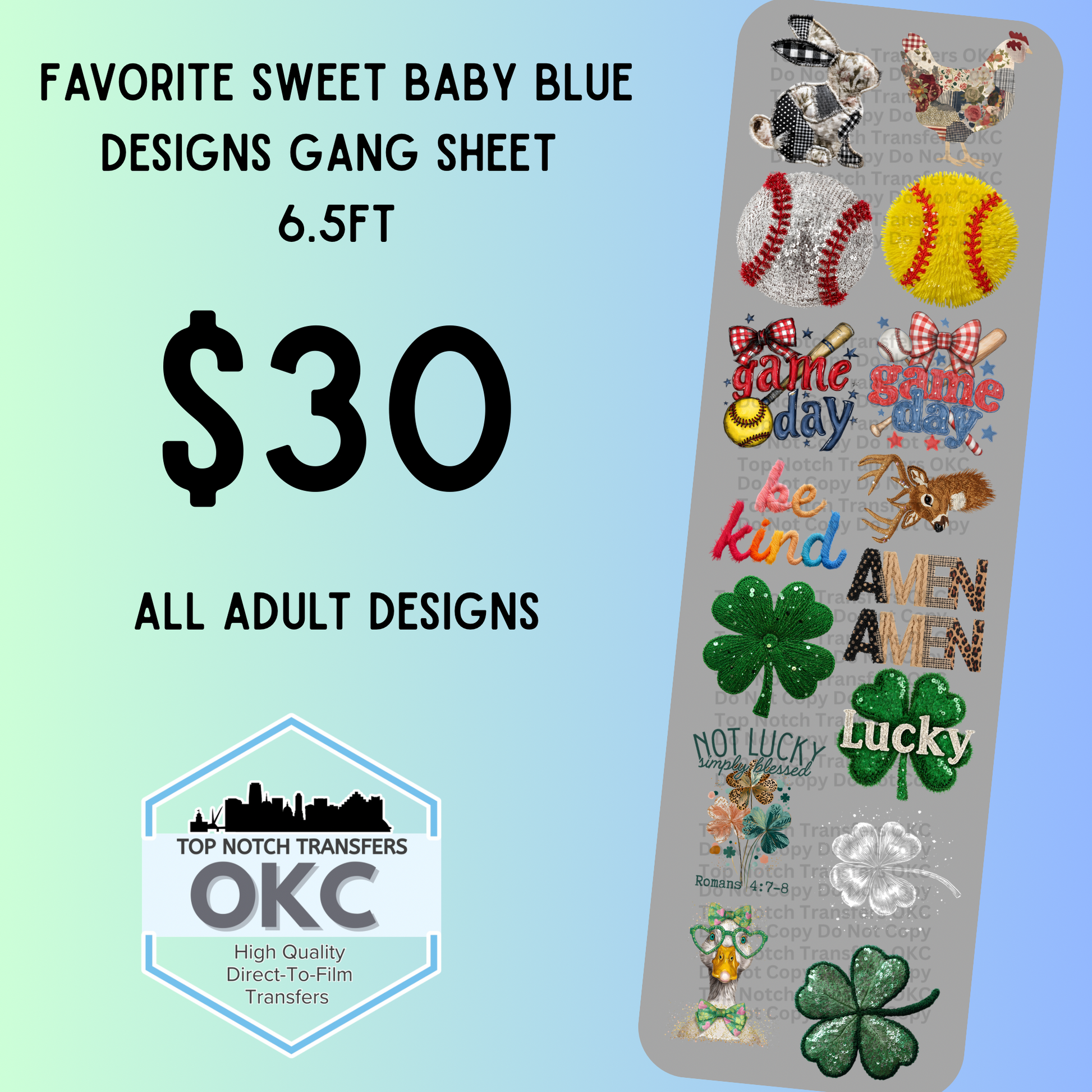 6.5ft Sweet Baby Blue Favorites Gang Sheet – Top Notch Transfers OKC