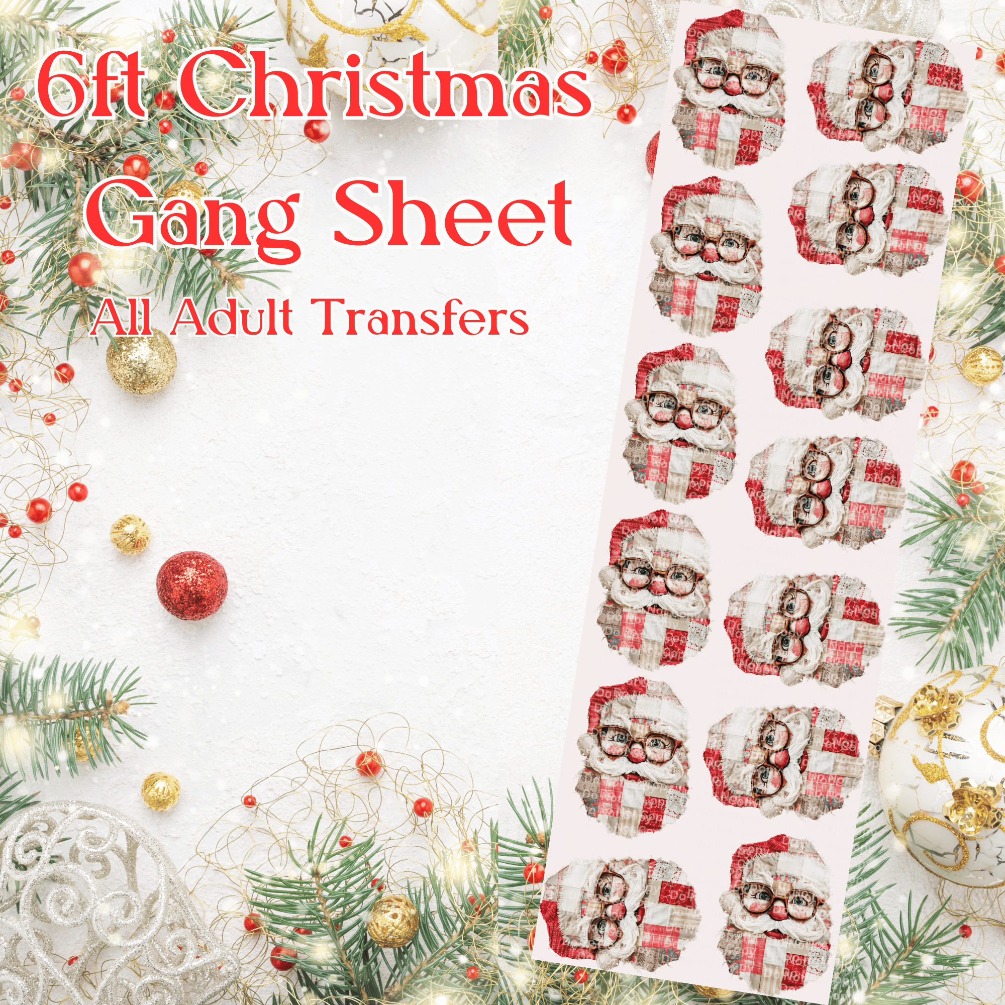 6ft Christmas Patchwork Santa Gang Sheet – Top Notch Transfers OKC